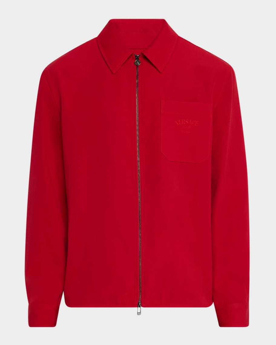 Versace Men's Wool Logo Stamp Full-Zip Shirt Jacket | Neiman Marcus