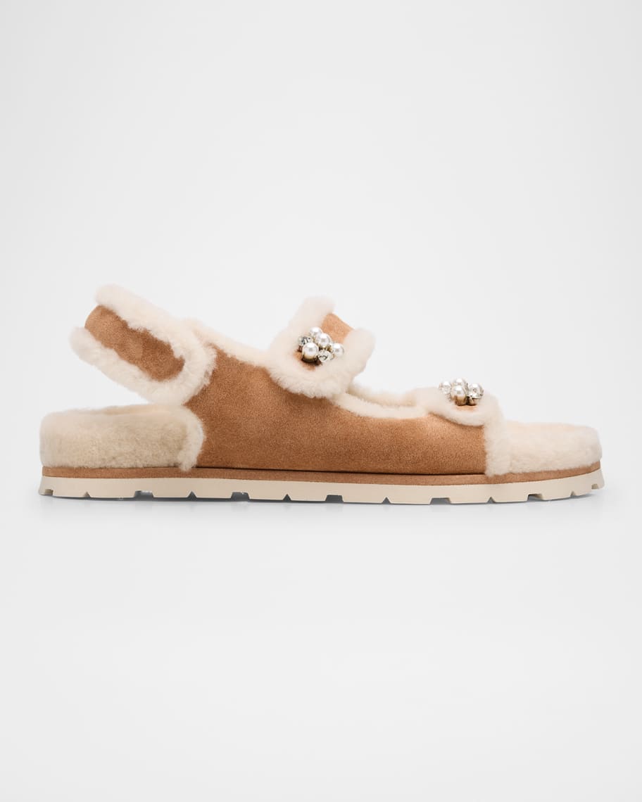 Stuart Weitzman Wynter Suede Shearling Sport Sandals | Neiman Marcus