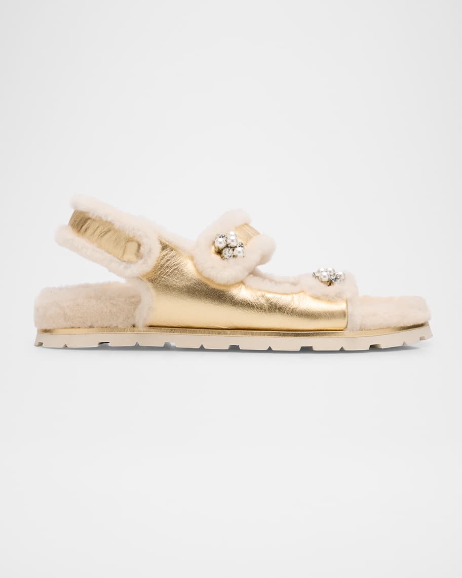 Stuart Weitzman Wynter Metallic Shearling Sport Sandals | Neiman Marcus
