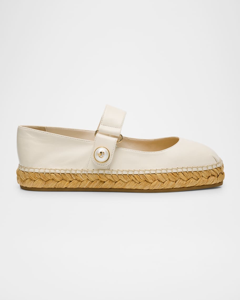 Jimmy Choo Fayence Leather Mary Jane Ballerina Espadrilles | Neiman Marcus