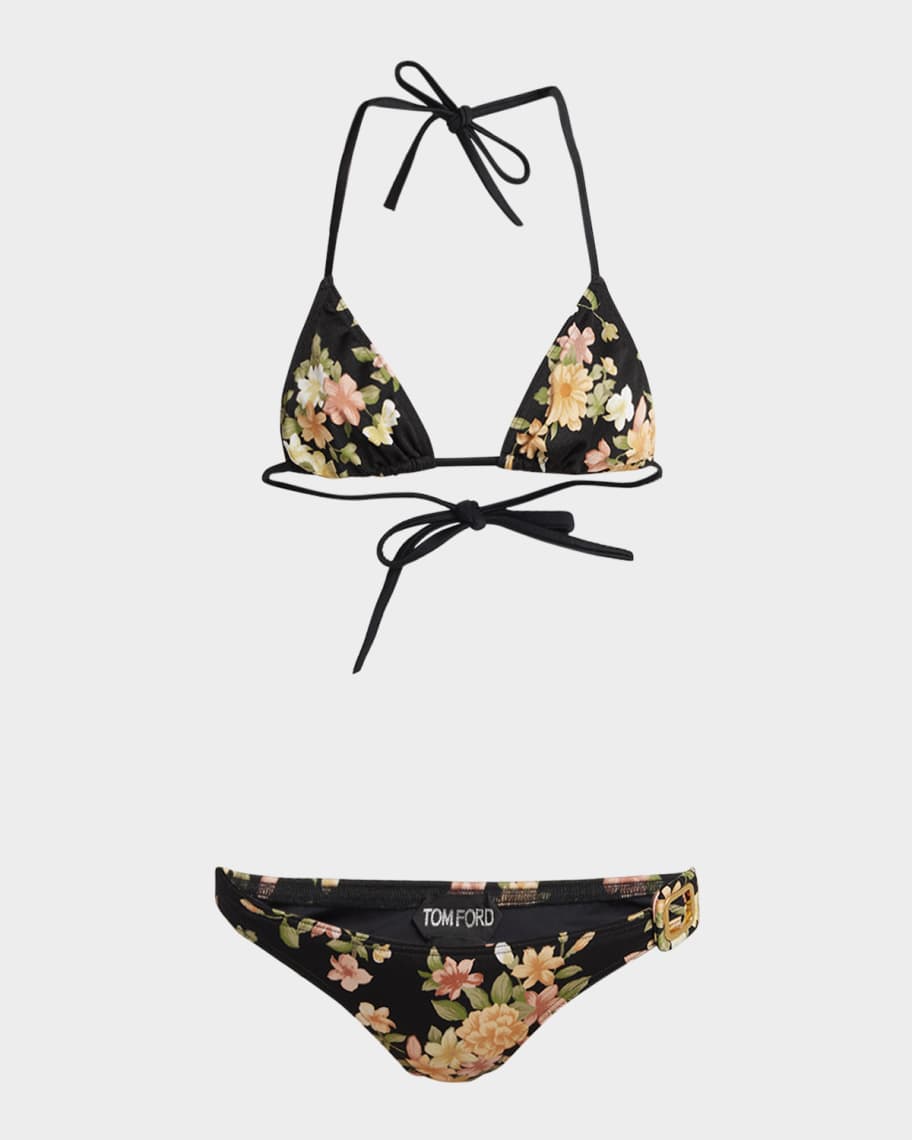 TOM FORD Floral-Print Buckle Triangle Bikini Set | Neiman Marcus