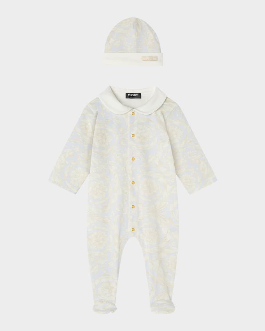 Versace Kid's Barocco Jumpsuit and Beanie Set, Size 3M-9M | Neiman Marcus