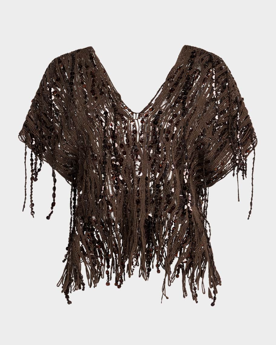 Brunello Cucinelli Sequin Macrame Embroidered V-Neck Sweater | Neiman ...