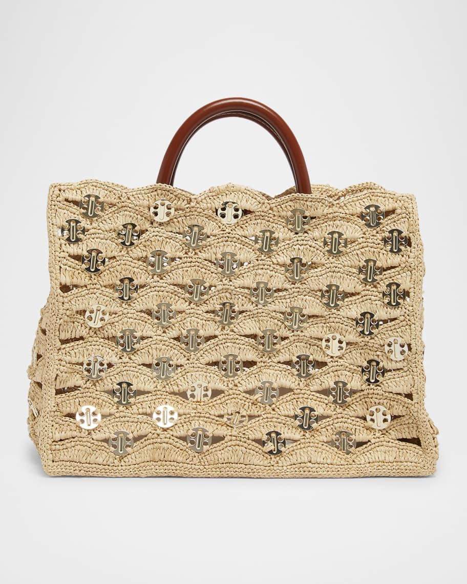 Rabanne Sac a Main Disc-Link Raffia Tote Bag | Neiman Marcus