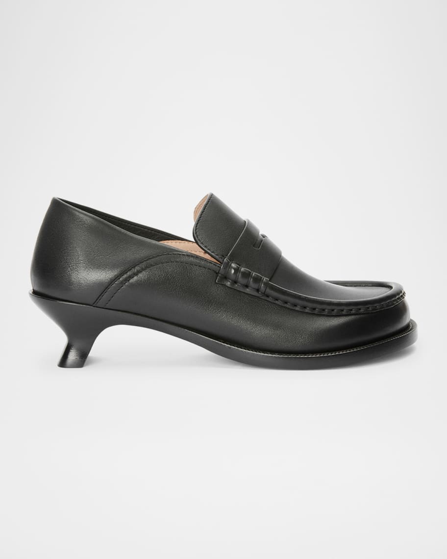 Loewe Campo Leather Kitten Penny Loafers | Neiman Marcus