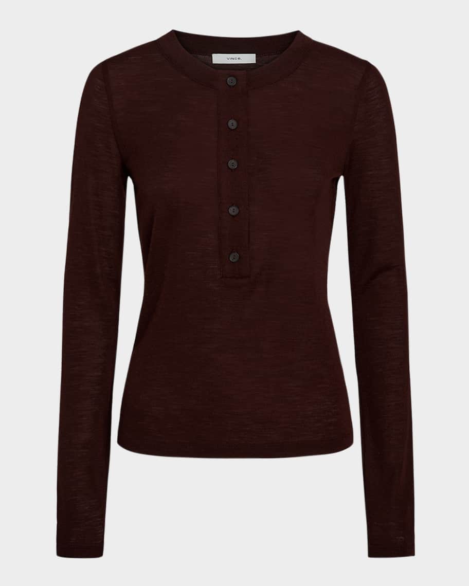 Vince Long-Sleeve Wool Henley Top | Neiman Marcus