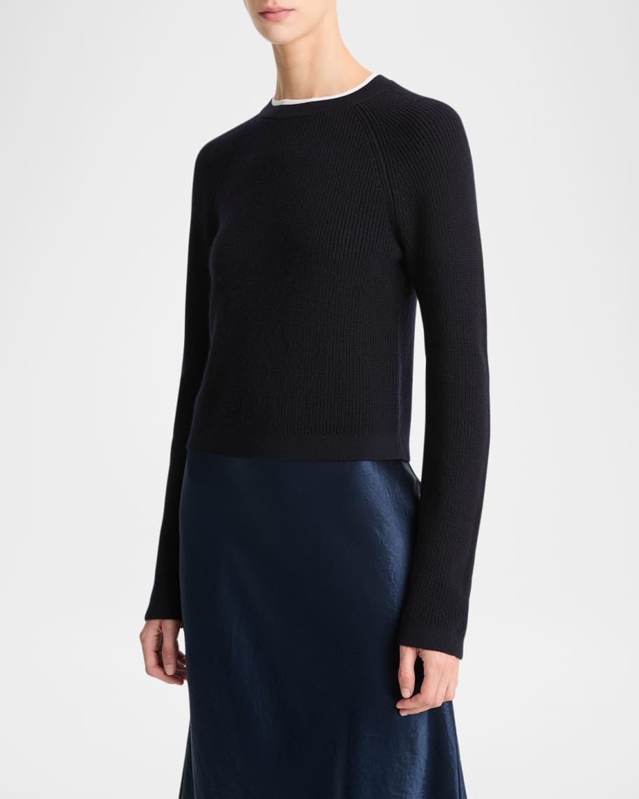 Vince Contrast Wool-Cashmere Crewneck Sweater | Neiman Marcus