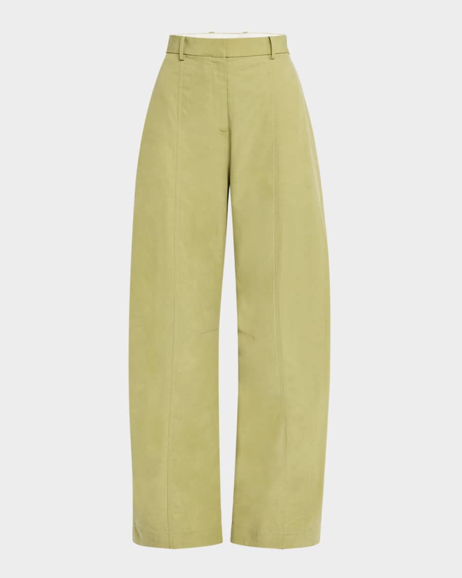 Rosetta Getty Curved Straight-Leg Tab Fluid Poplin Pants | Neiman Marcus