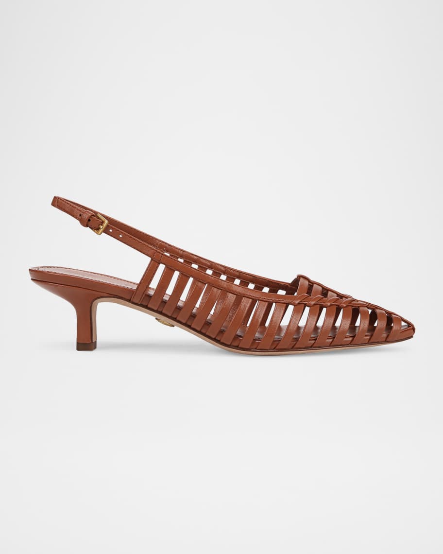 Veronica Beard Britte Caged Leather Kitten Pumps | Neiman Marcus