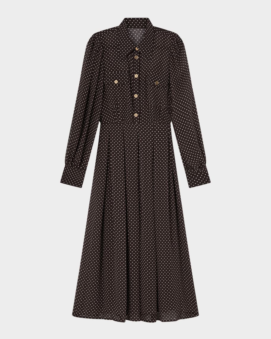 LK Bennett Cody Pleated Polka-Dot Midi Shirtdress | Neiman Marcus