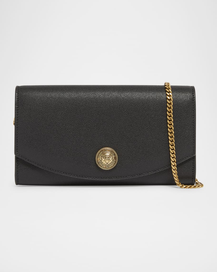 Balmain Emblem Wallet on Chain in Grained Calfskin | Neiman Marcus