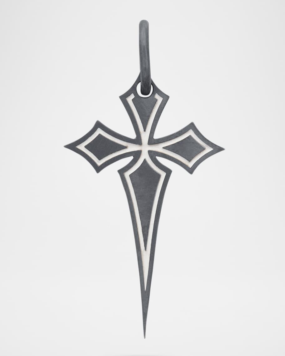 Marco Dal Maso Men's The Cross Gothic Style Oxidized Silver and Ivory ...