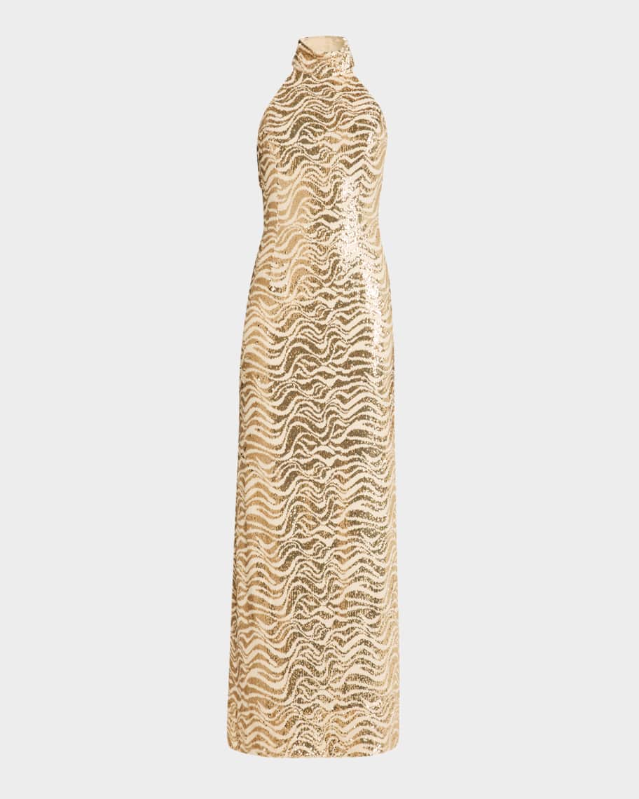Ramy Brook Liliane Backless Sequin Halter Gown Neiman Marcus