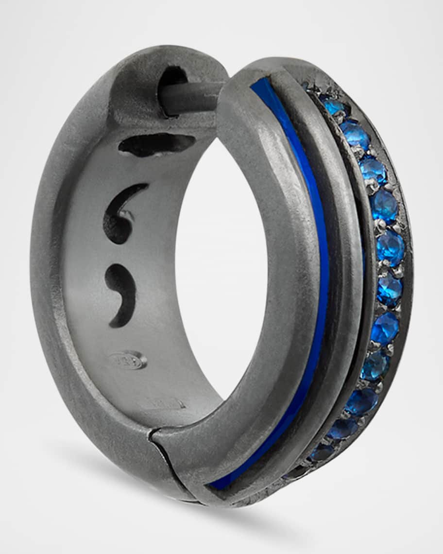 Marco Dal Maso Men's Acie Oxidized Sterling Silver Blue Sapphire Huggie ...