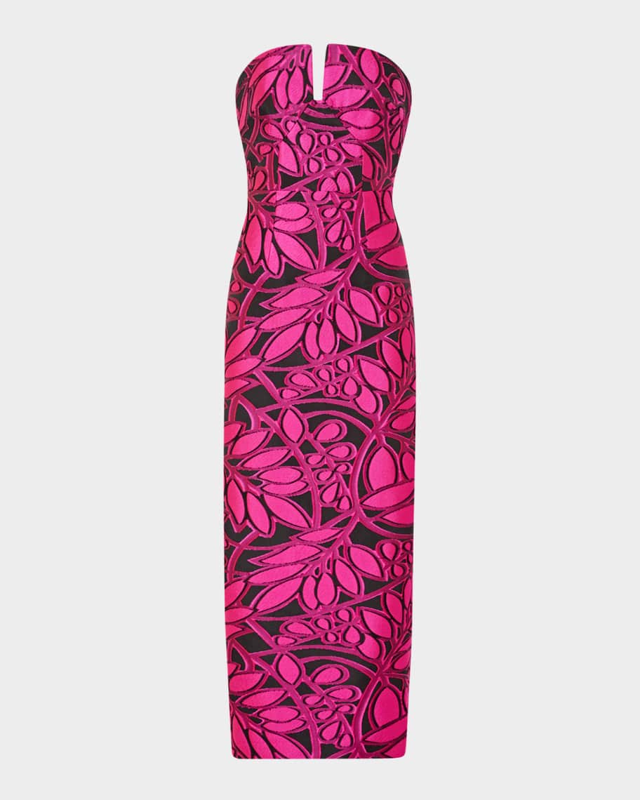 Milly Judith Strapless Palm Jacquard Maxi Dress | Neiman Marcus
