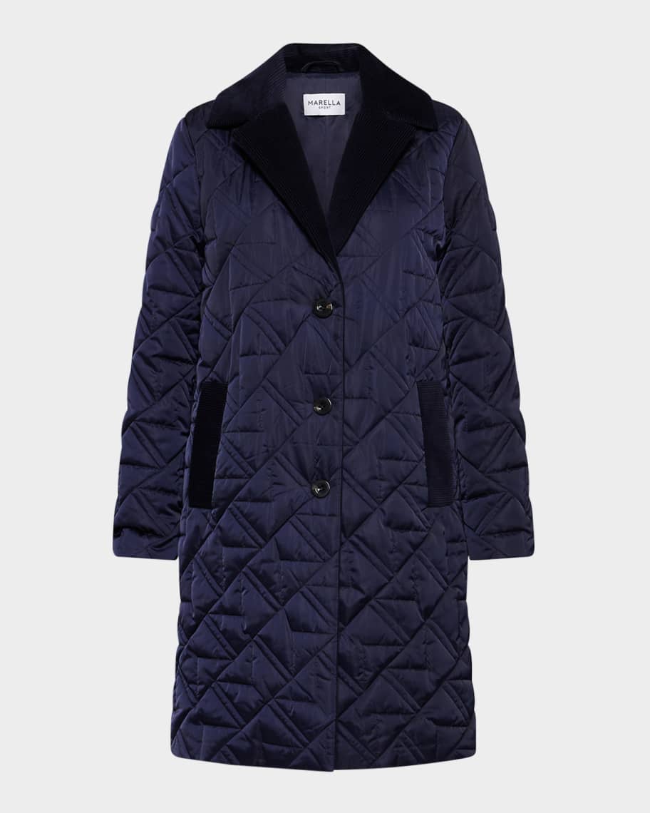 Marella Ursula Quilted Corduroy-Trim Satin Coat | Neiman Marcus
