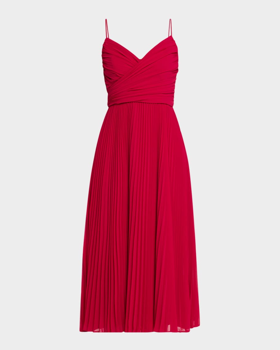 Trina Turk Natalie Pleated Georgette Midi Dress | Neiman Marcus