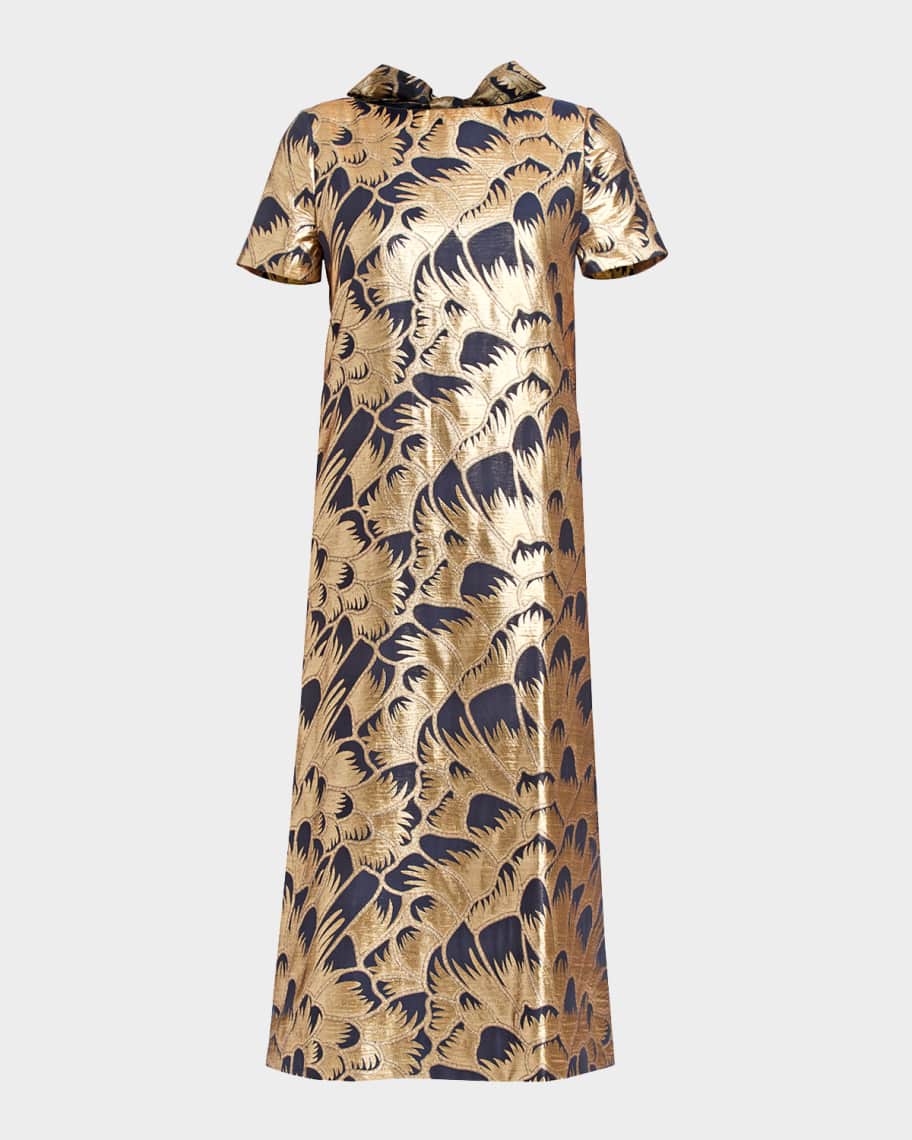 Mestiza New York Adria Metallic Jacquard Midi Shift Dress | Neiman Marcus