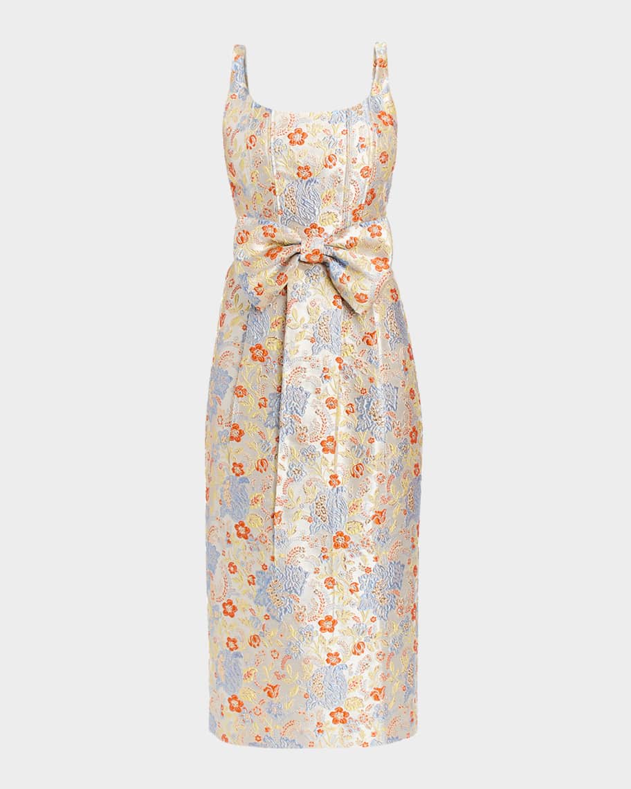 Mestiza New York Audrey Bow-Front Metallic Jacquard Midi Dress | Neiman ...