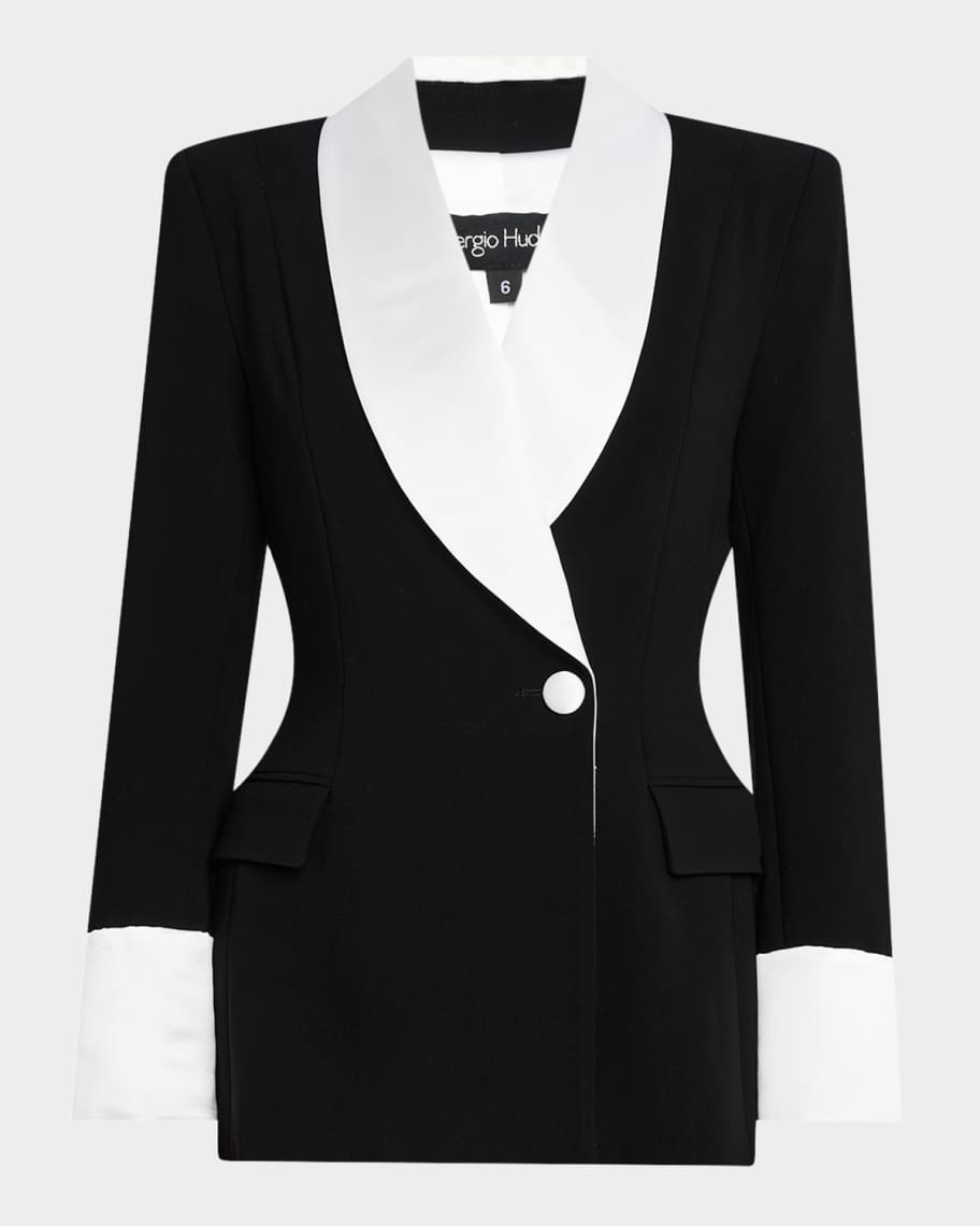 Sergio Hudson Silk Shawl-Lapel Combo Double-Breasted Blazer | Neiman Marcus