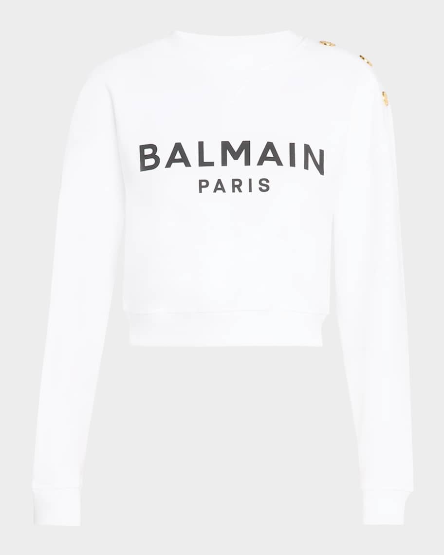 Balmain Logo Cropped Sweatshirt | Neiman Marcus