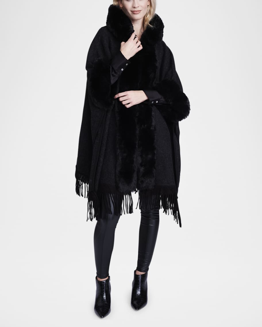 Pia Rossini Adalee Faux Fur-Trim Hooded Wrap | Neiman Marcus