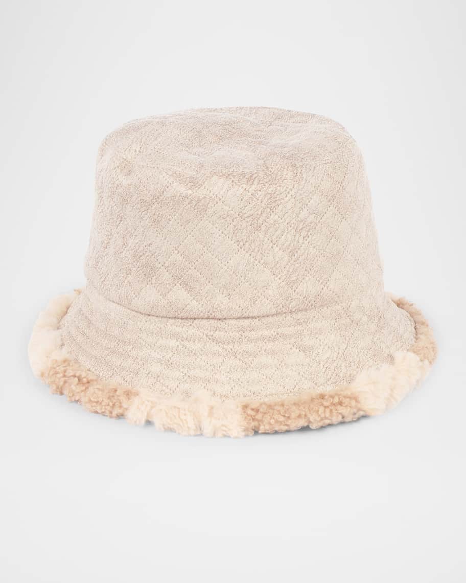 Pia Rossini Lucinda Quilted Faux Fur-Trim Bucket Hat | Neiman Marcus