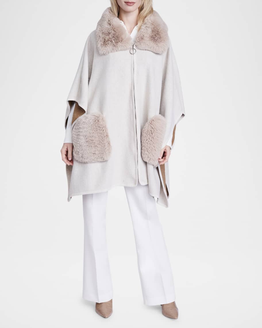Pia Rossini Austin Faux Fur-Trim Cape | Neiman Marcus
