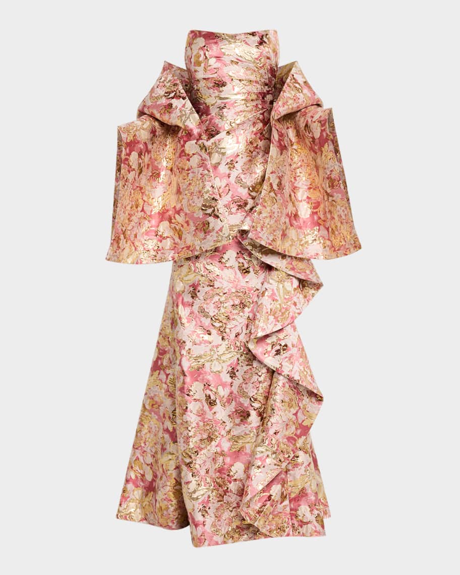 Jovani Strapless Brocade Trumpet Dress with Shawl | Neiman Marcus