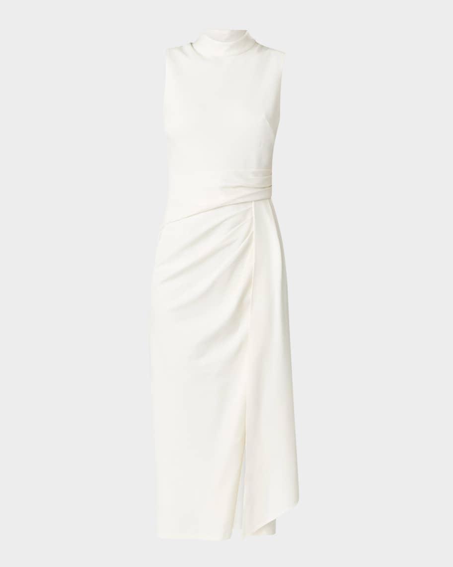 Shoshanna Park Draped Mock-Neck Midi Dress | Neiman Marcus
