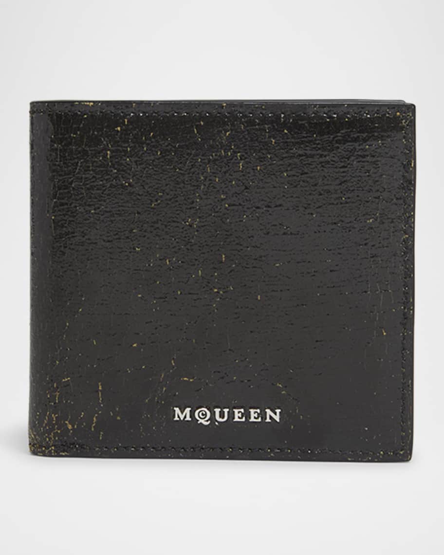 McQueen Men's Cracked Leather Bifold Wallet | Neiman Marcus