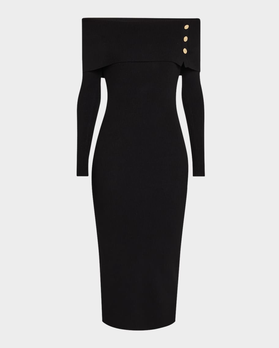 Elie Tahari The Imani Off-Shoulder Midi Sweater Dress | Neiman Marcus
