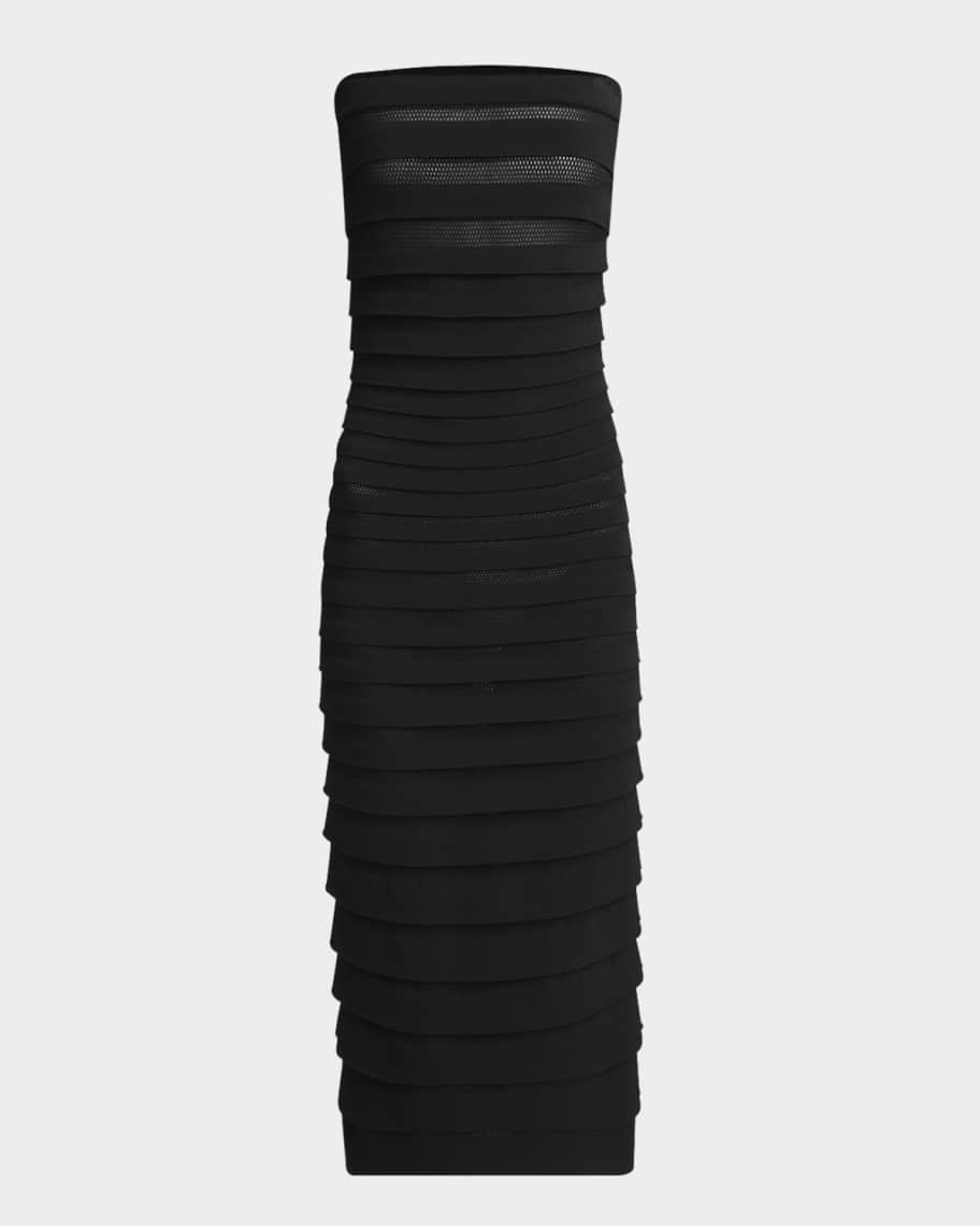 ALAIA 3D Stripe Mesh Knit Strapless Midi Dress | Neiman Marcus