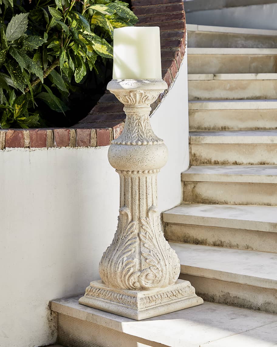 Neiman Marcus 30" Outdoor Cast Stone Floor Candlestick | Neiman Marcus