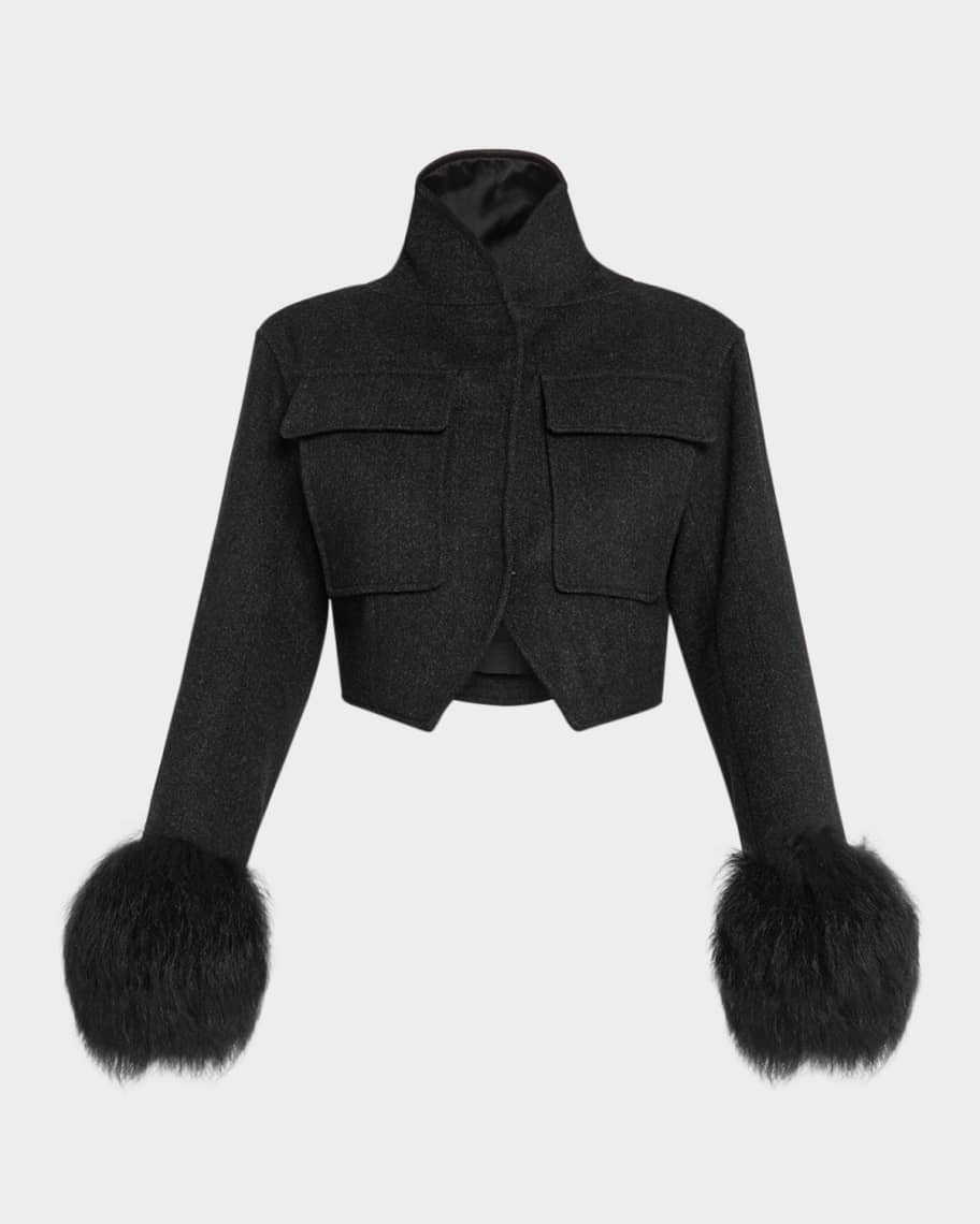Givenchy Sheep Shearling Cuffs Cropped Jacket | Neiman Marcus