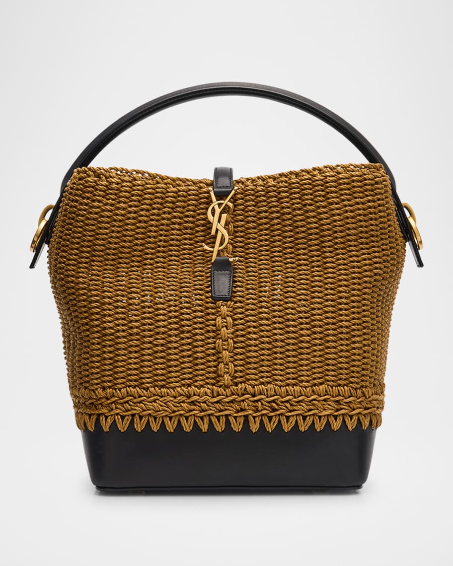 Saint Laurent Le 37 YSL Bucket Bag in Raffia and Leather | Neiman Marcus
