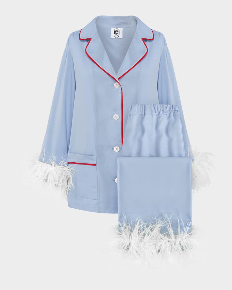 Sleeper Cropped Feather-Trim Party Pajama Set | Neiman Marcus