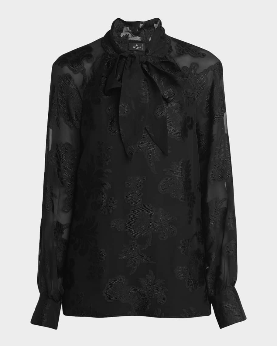 Etro Fils Coupe Long-Sleeve Tie-Neck Blouse | Neiman Marcus
