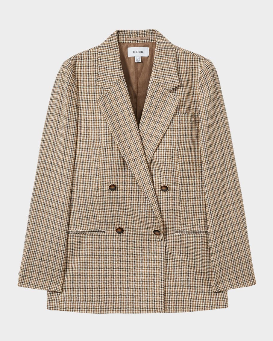 Reiss Vida Double-Breasted Houndstooth Check Jacket | Neiman Marcus