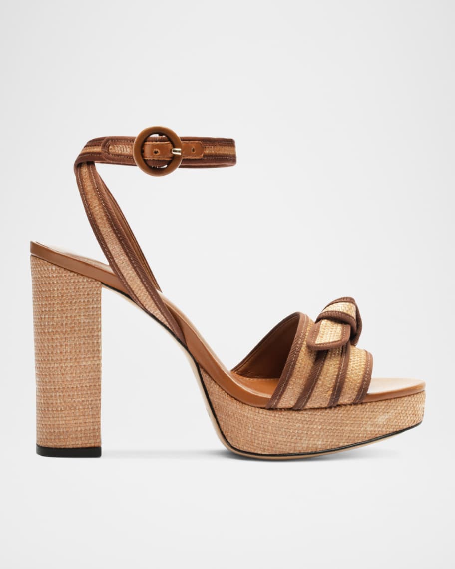 Alexandre Birman Raffia Bow Ankle-Strap Platform Sandals | Neiman Marcus
