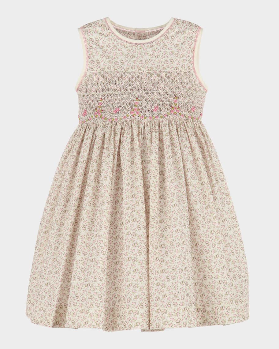 Luli & Me Girl's Tea Roses Smock Dress, Size 4-6X | Neiman Marcus