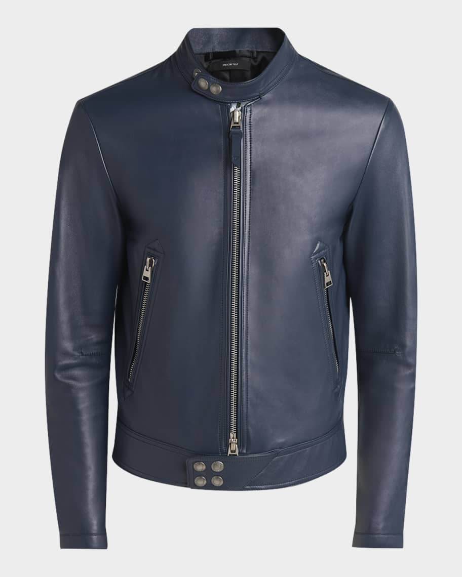 TOM FORD Men's Napa Leather Full-Zip Racer Jacket | Neiman Marcus