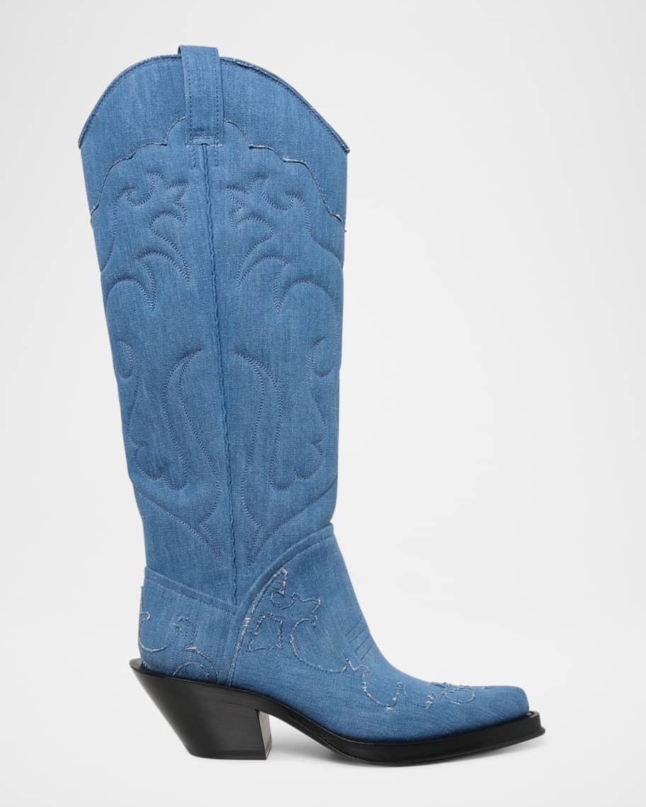 Gabriela Hearst Capitano Tall Denim Cowboy Boots | Neiman Marcus