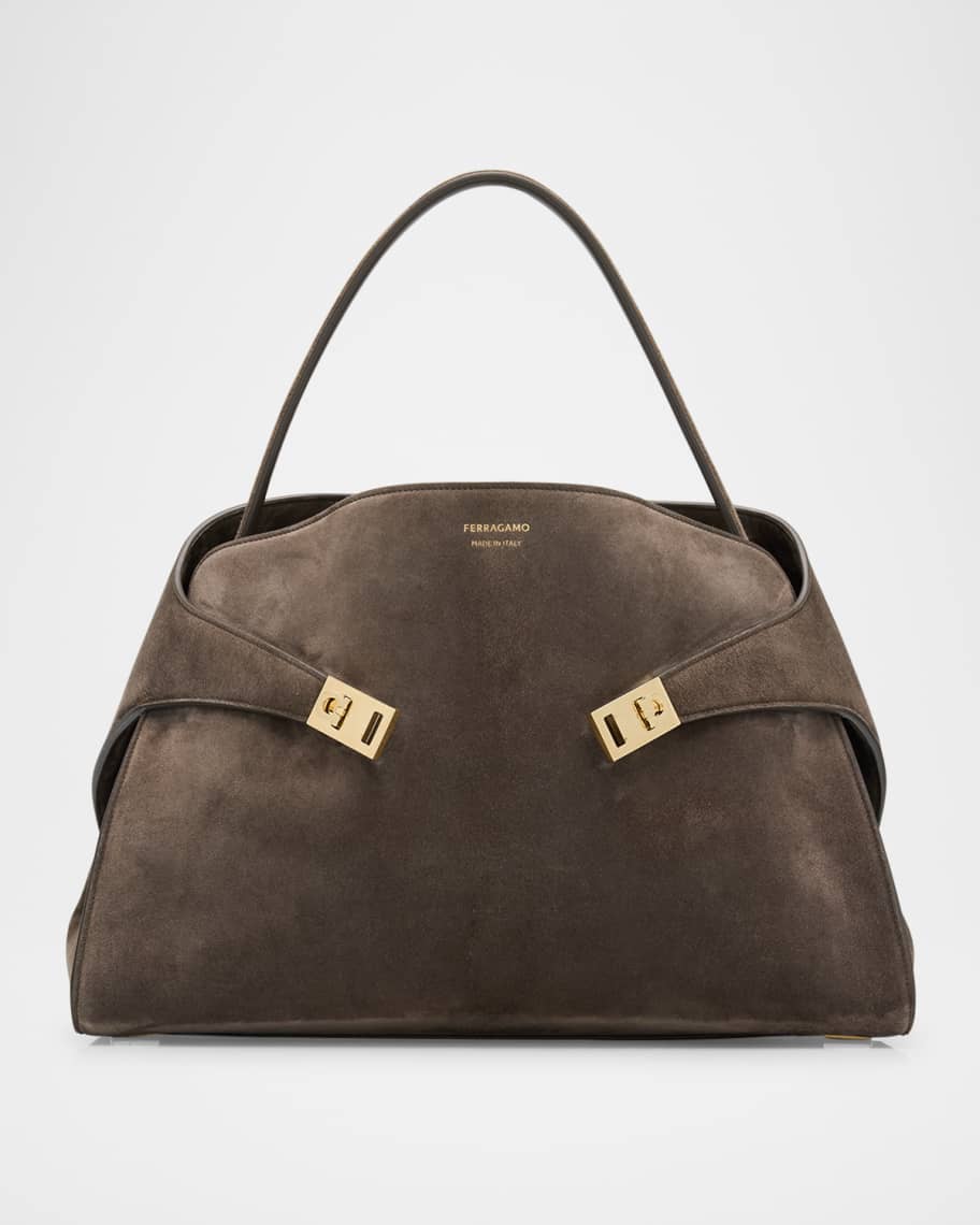 Ferragamo Medium Hug Soft Suede Bicolor Shoulder Bag | Neiman Marcus