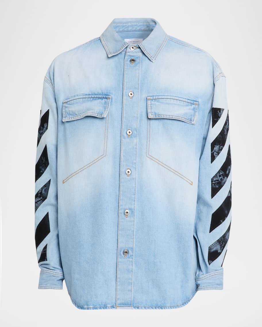 Off-White Men's Fresco Sleeve-Diagonals Button-Down Shirt | Neiman Marcus