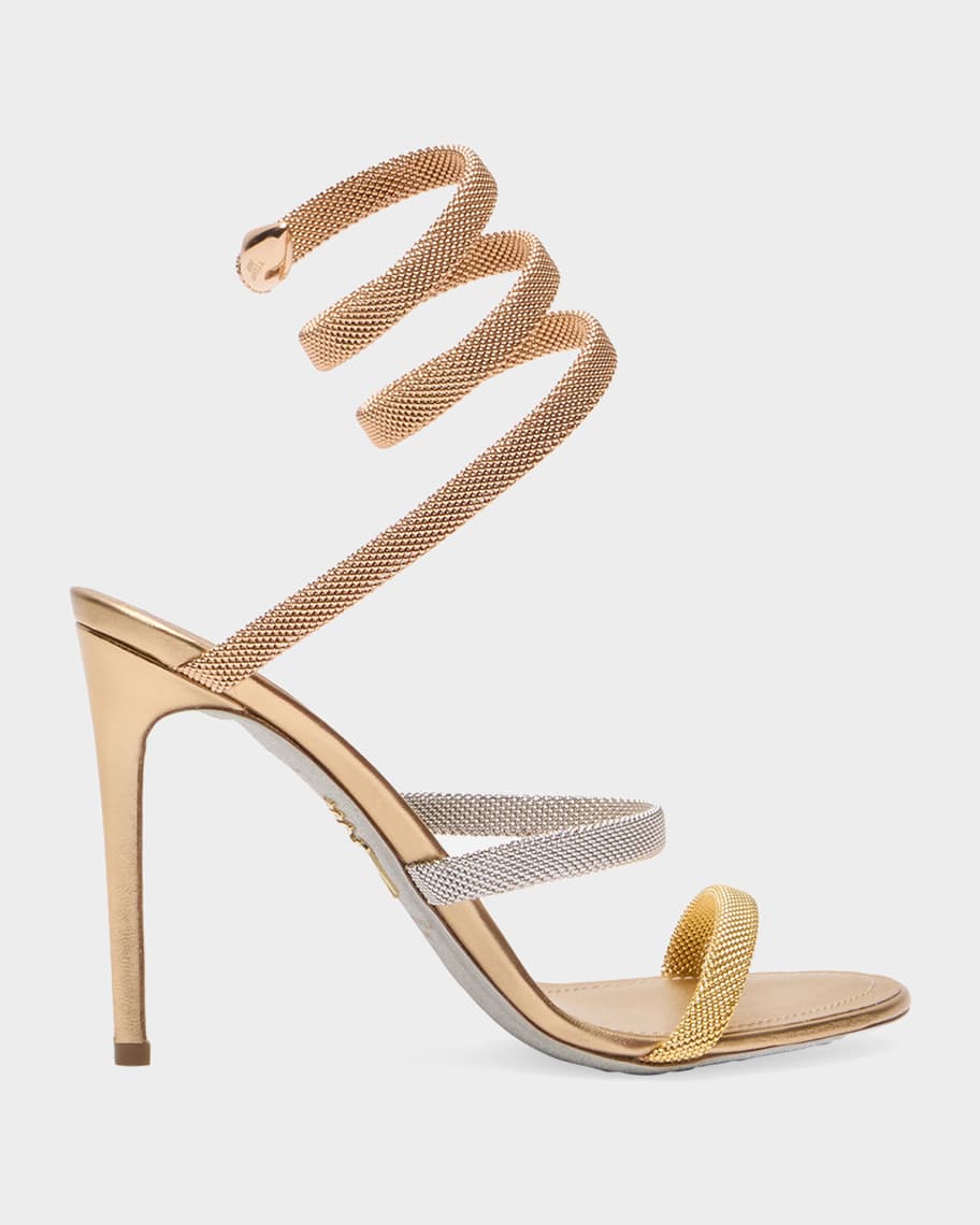 Rene Caovilla Cleo Gold-Filled Brass Snake-Wrap Sandals | Neiman Marcus