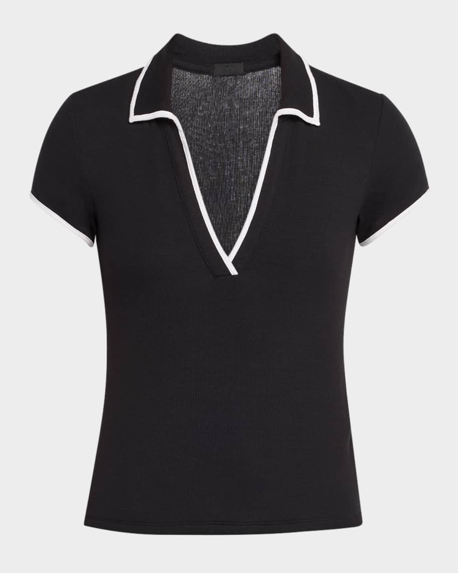 ATM Anthony Thomas Melillo Modal Rib Short-Sleeve Split Neck Top ...