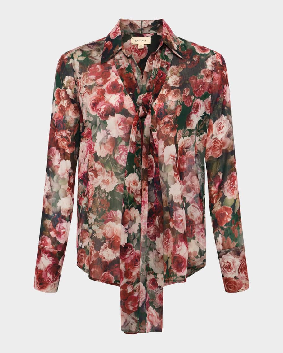 L'Agence Basil Floral Blouse with Neck Scarf | Neiman Marcus