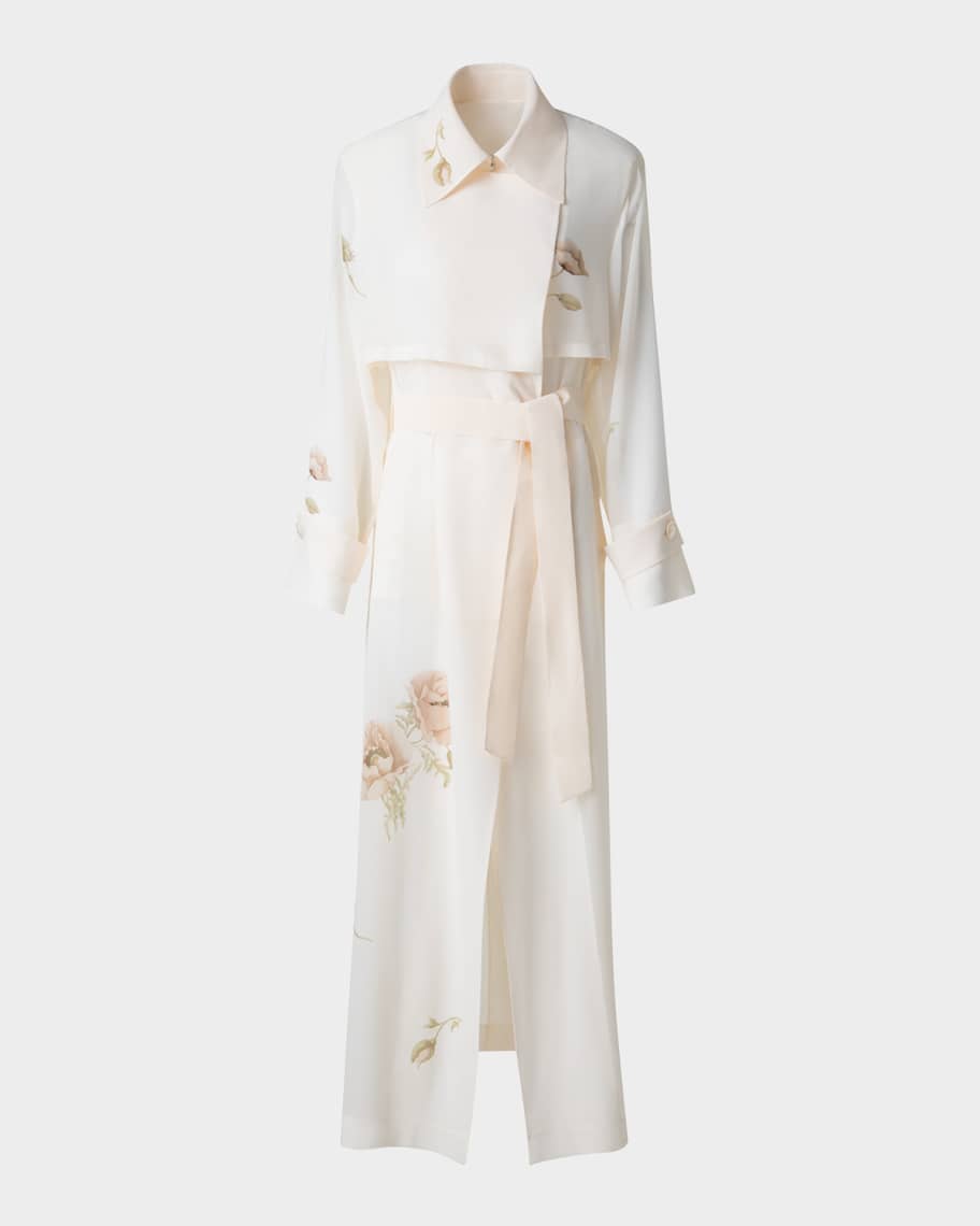 Akris Haider Floral-Print Silk Crepe Trench Coat | Neiman Marcus