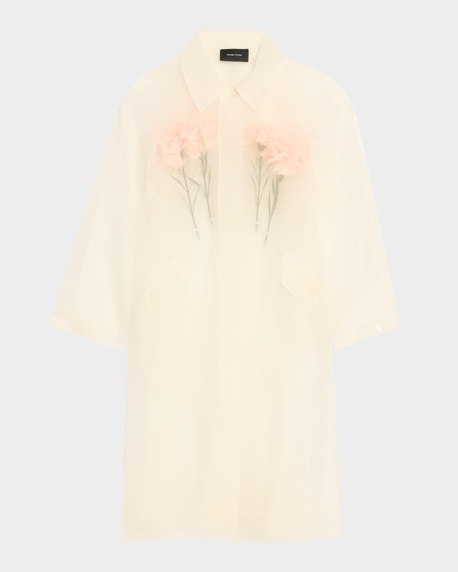 Simone Rocha Carnation-Stuffed Sheer Car Coat | Neiman Marcus